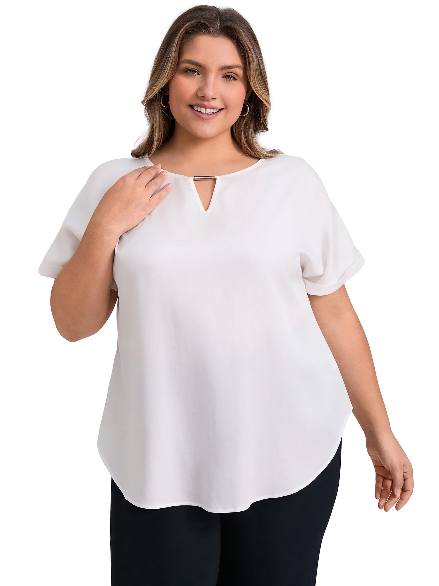 GRACE & GRANDEUR Women's Plus Size Blouses Folded Cuff Short Sleeve ...