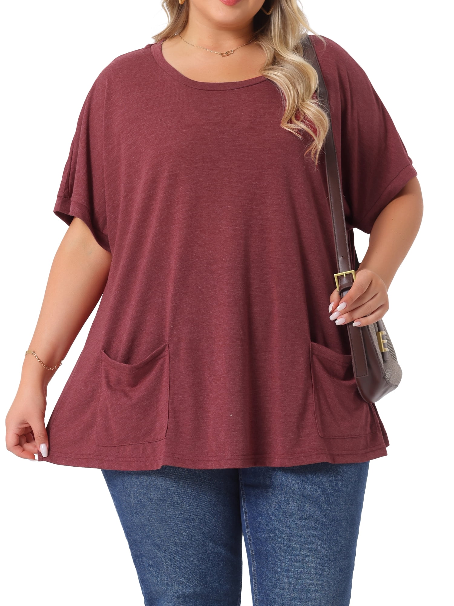 Agnes Orinda Women's Plus Size Casual Top Crew Neck Short Sleeve Solid ...