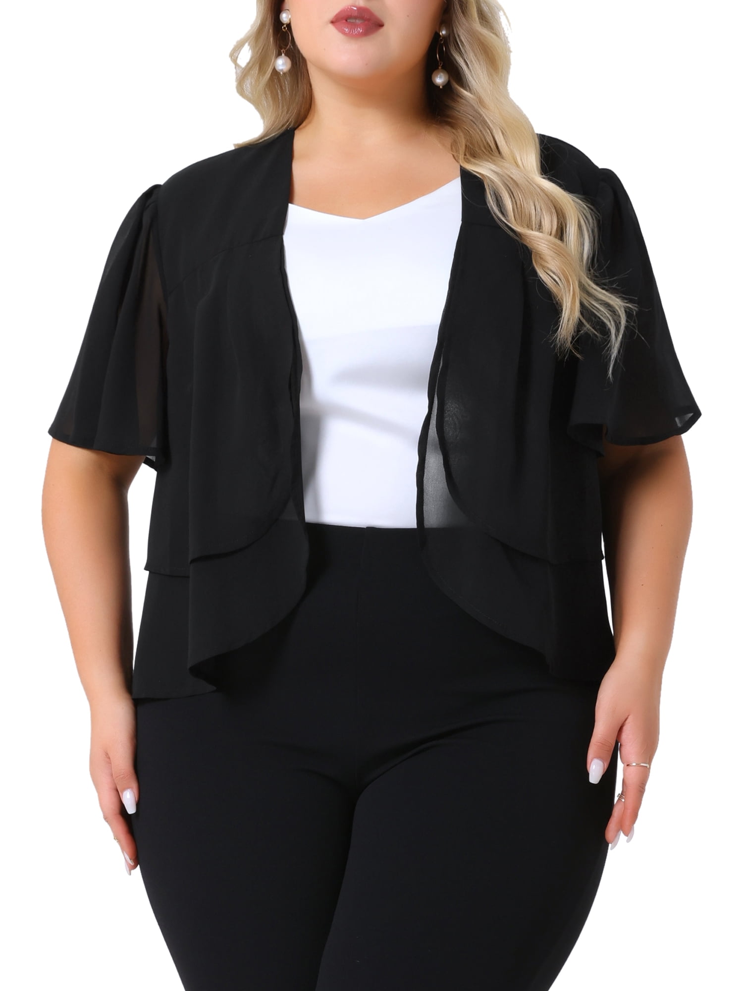 Agnes Orinda Women's Plus Size Cropped Cardigan Ruffle Short Sleeve ...