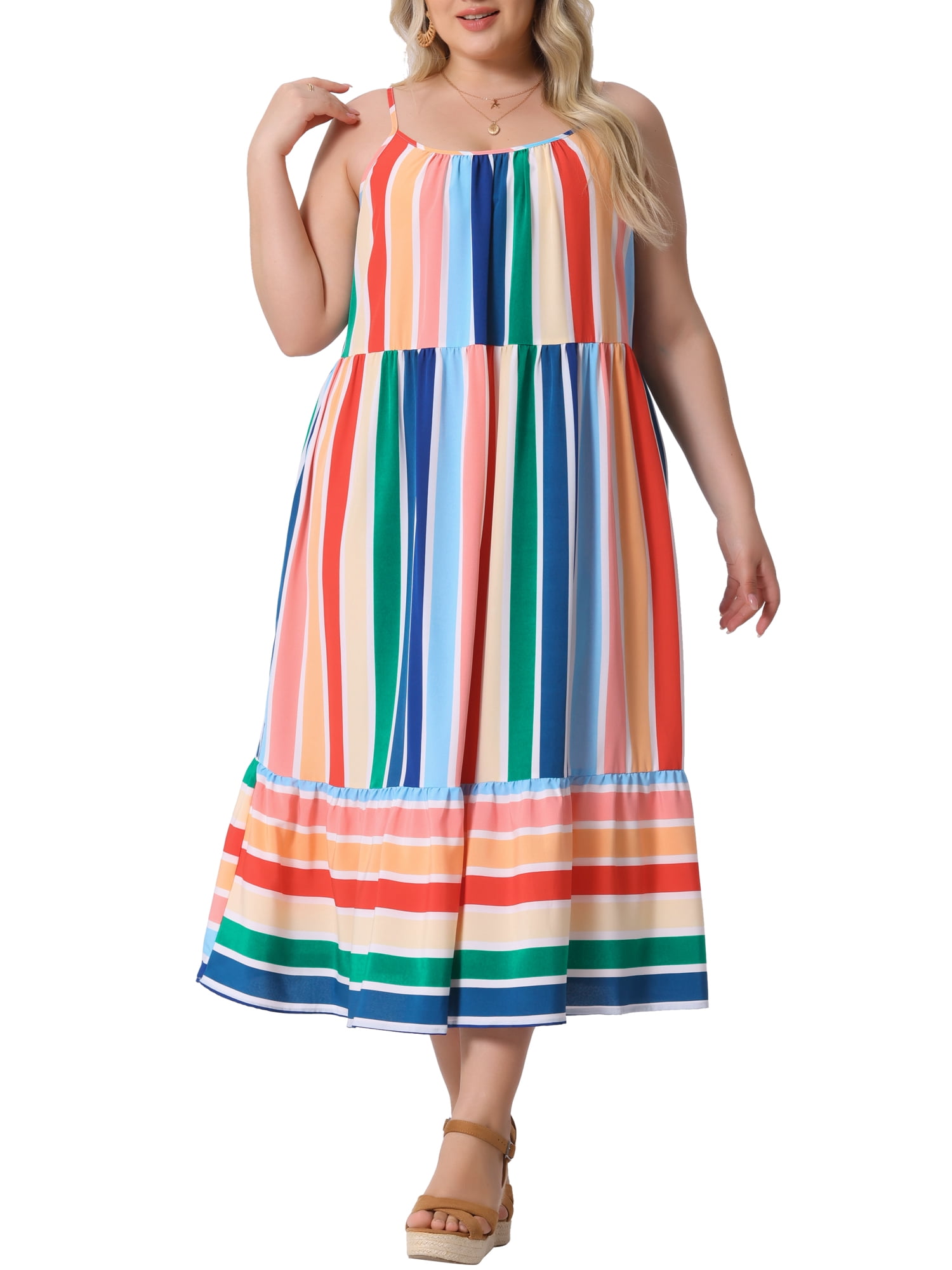 GRACE & GRANDEUR Women's Plus Size Dress Summer Beach Casual Sleeveless ...