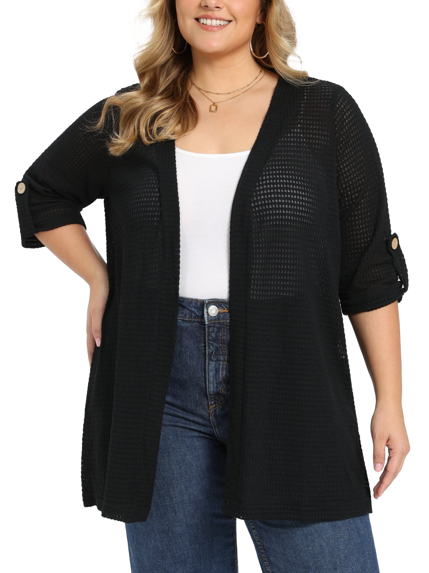 Plus Size Long Black Cardigan