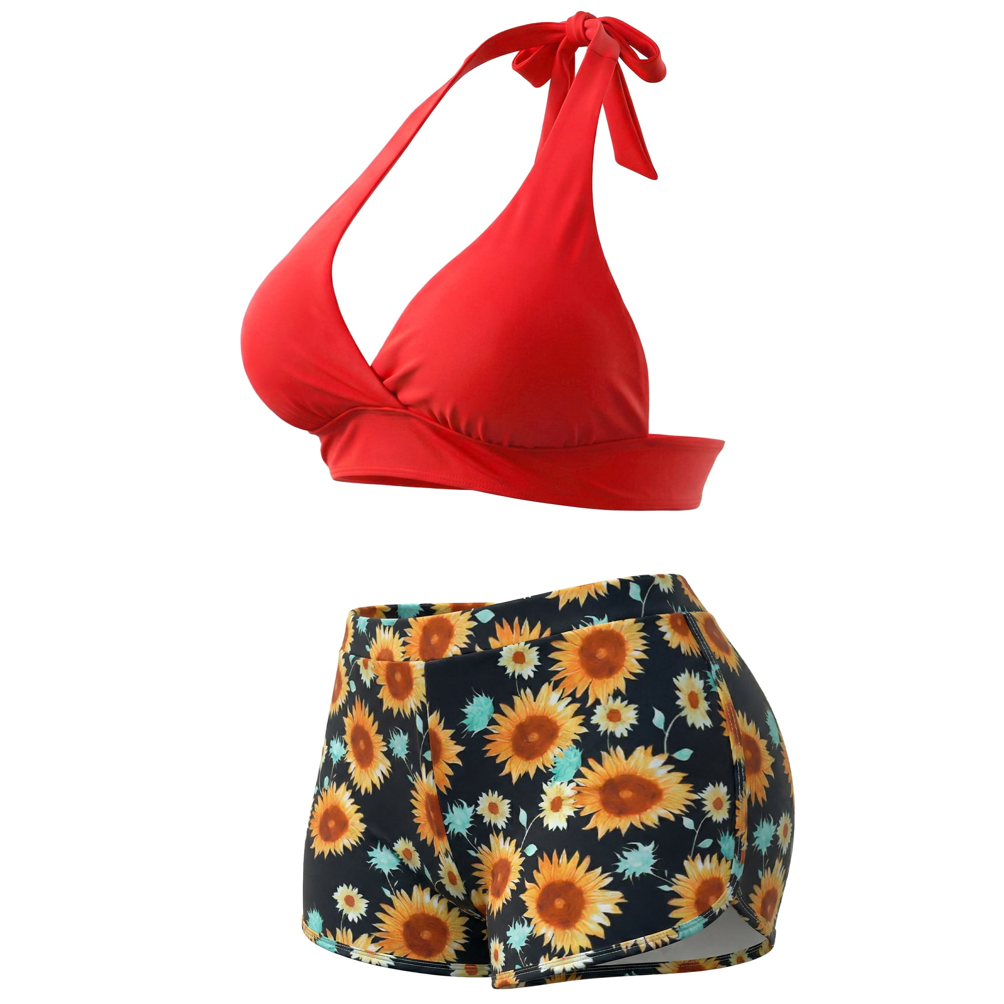 Agnes Orinda Women's Plus Size Sunflower Bikini 2 Piece Swimsuits High ...