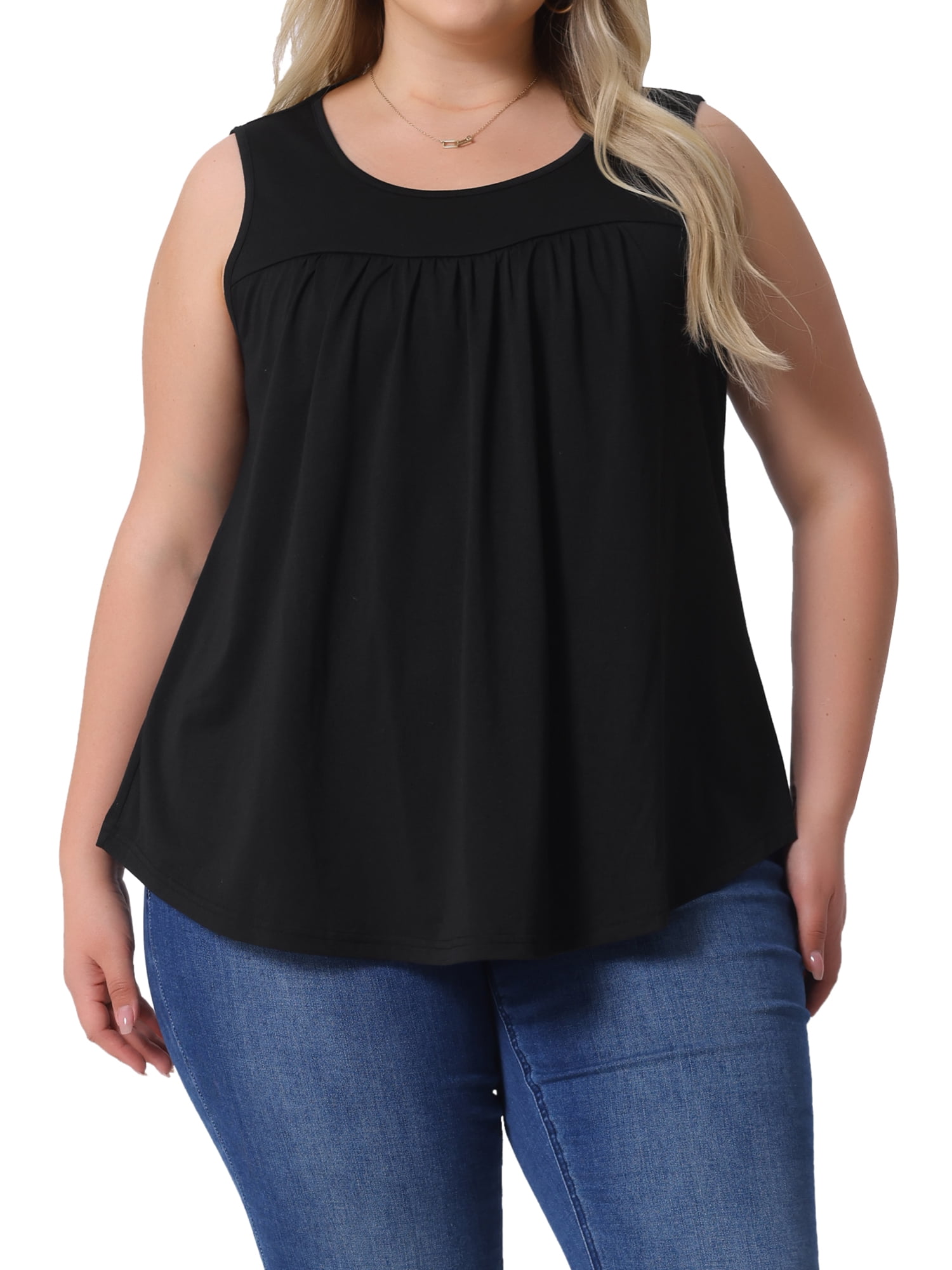 Agnes Orinda Women's Plus Size Boho Tank Tops Pleated Round Neck ...