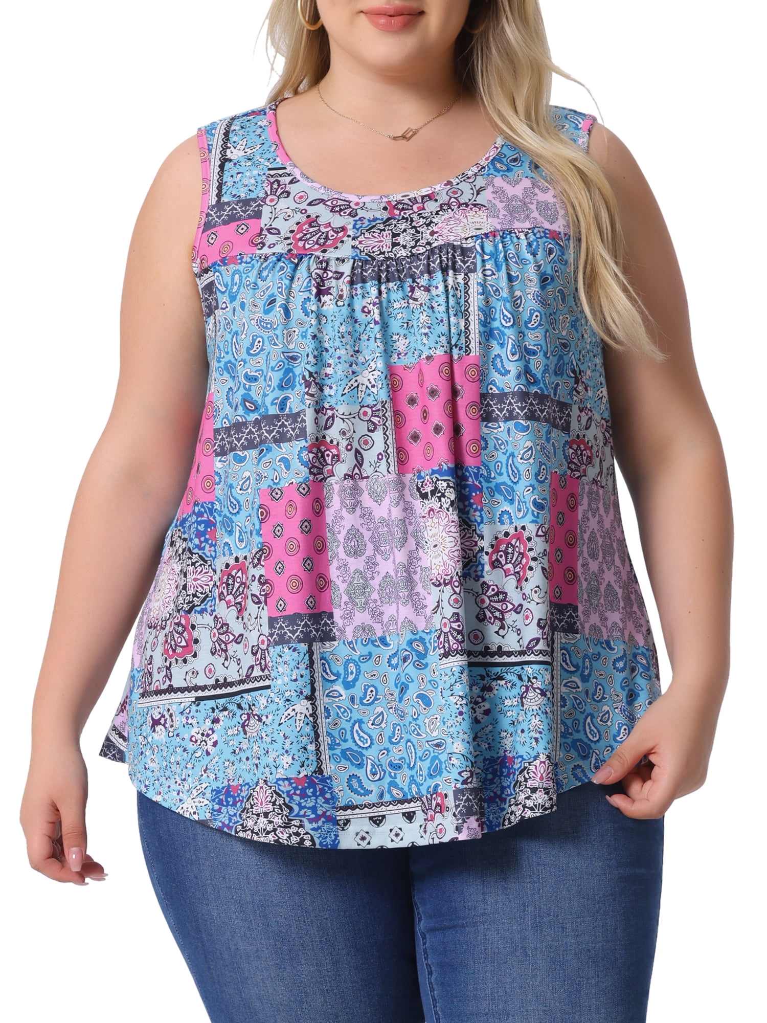 Agnes Orinda Women's Plus Size Tank Tops Round Neck Sleeveless Pleated ...