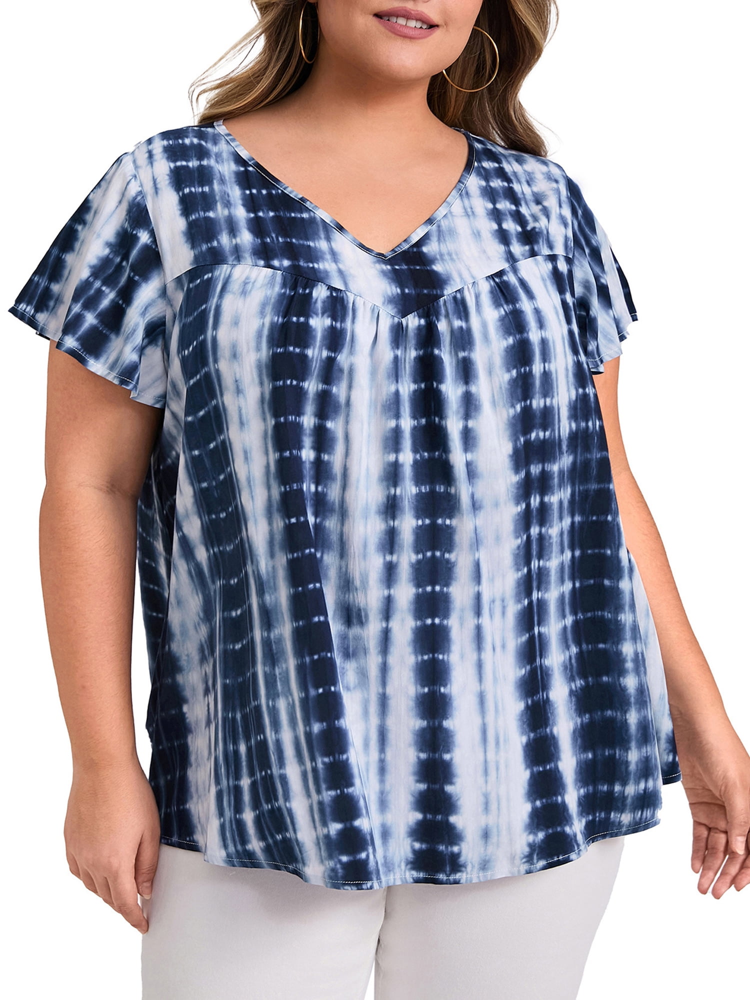 GRACE & GRANDEUR Women's Plus Size Tops Ruffle Short Sleeve T-Shirts ...