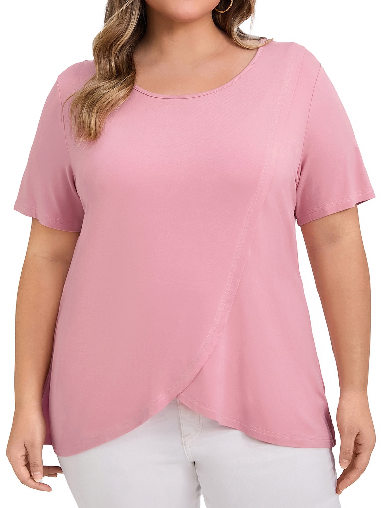 GRACE & GRANDEUR Women's Plus Size Tops Short Sleeve Round Neck Top ...