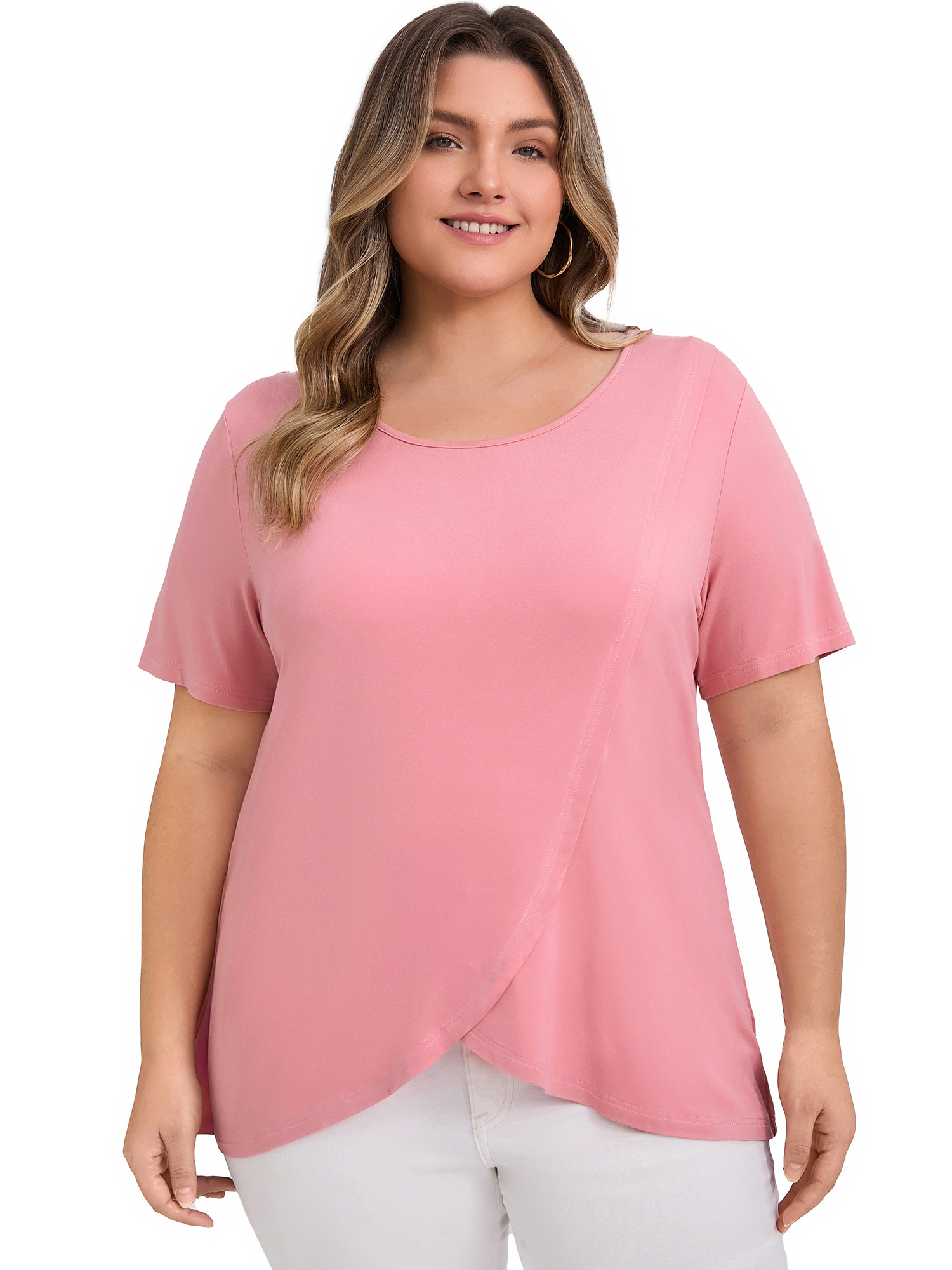 GRACE & GRANDEUR Women's Plus Size Tops Short Sleeve Round Neck Top ...