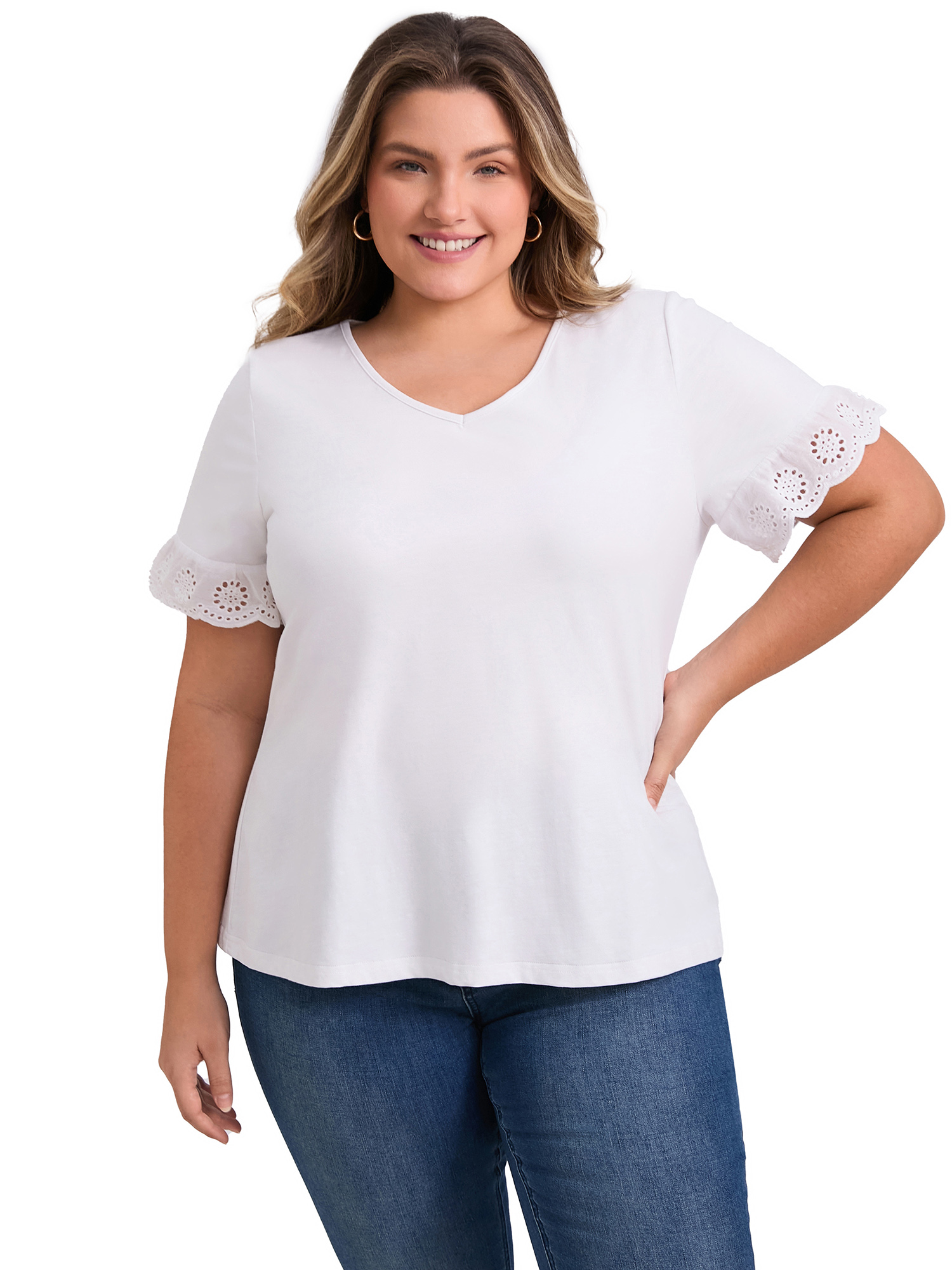 GRACE & GRANDEUR Women's Plus Size Tops V Neck Dressy Casual Top Eyelet ...
