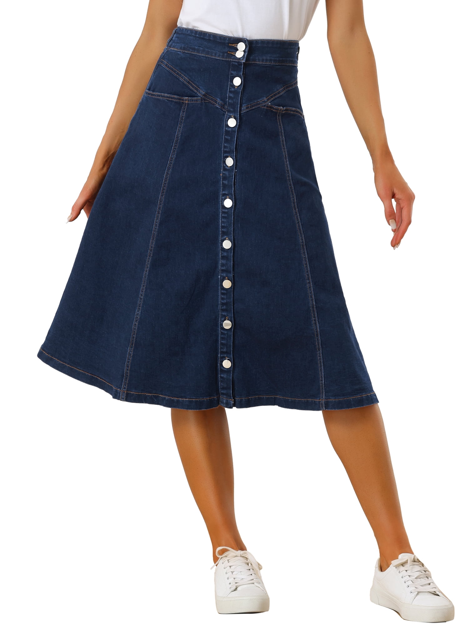 GRACE & GRANDEUR Womens' Stretchy High Waist Buttons Front A-Line Flowy ...