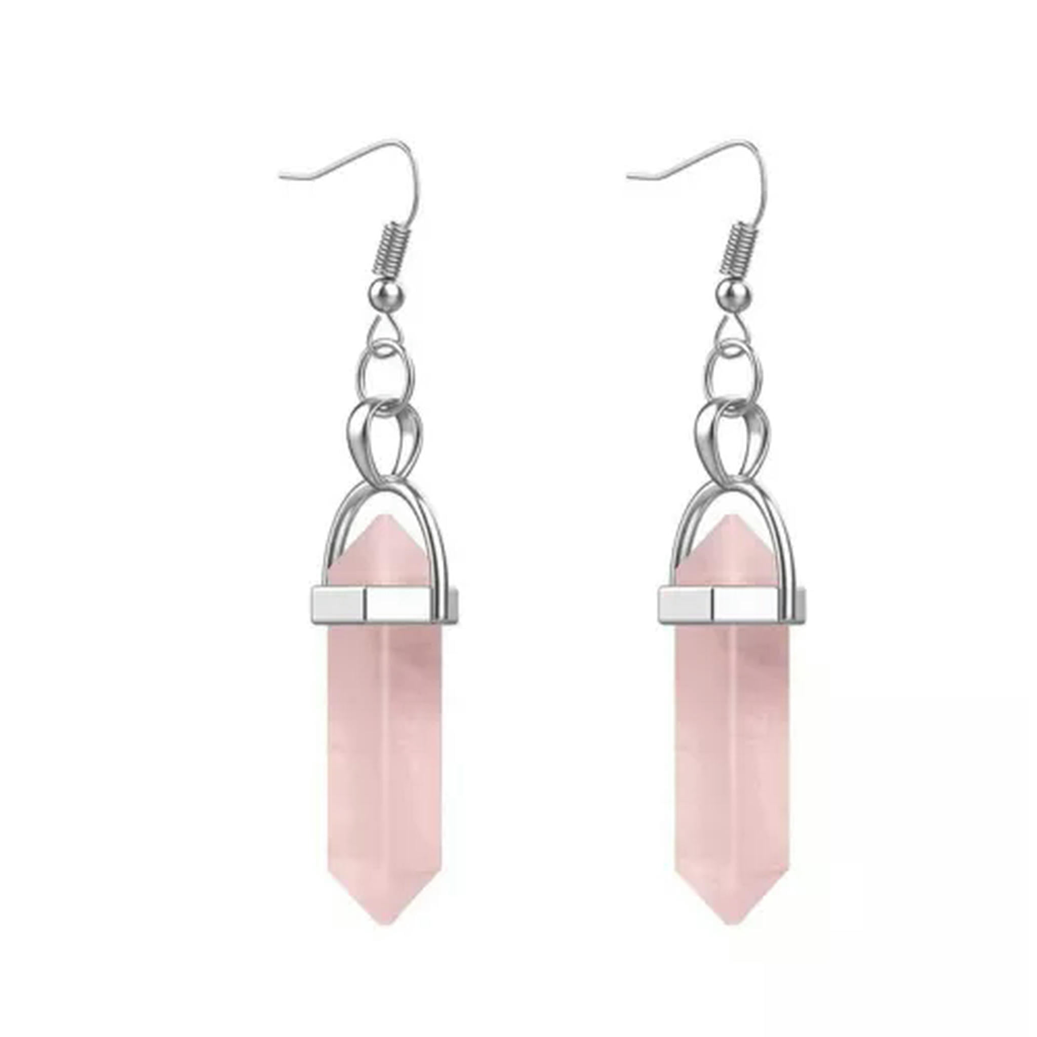GRACEARA 10pairs Natural Stone Hexagonal Points Dangle Earrings Reiki Chakra Earrings-Rose ...