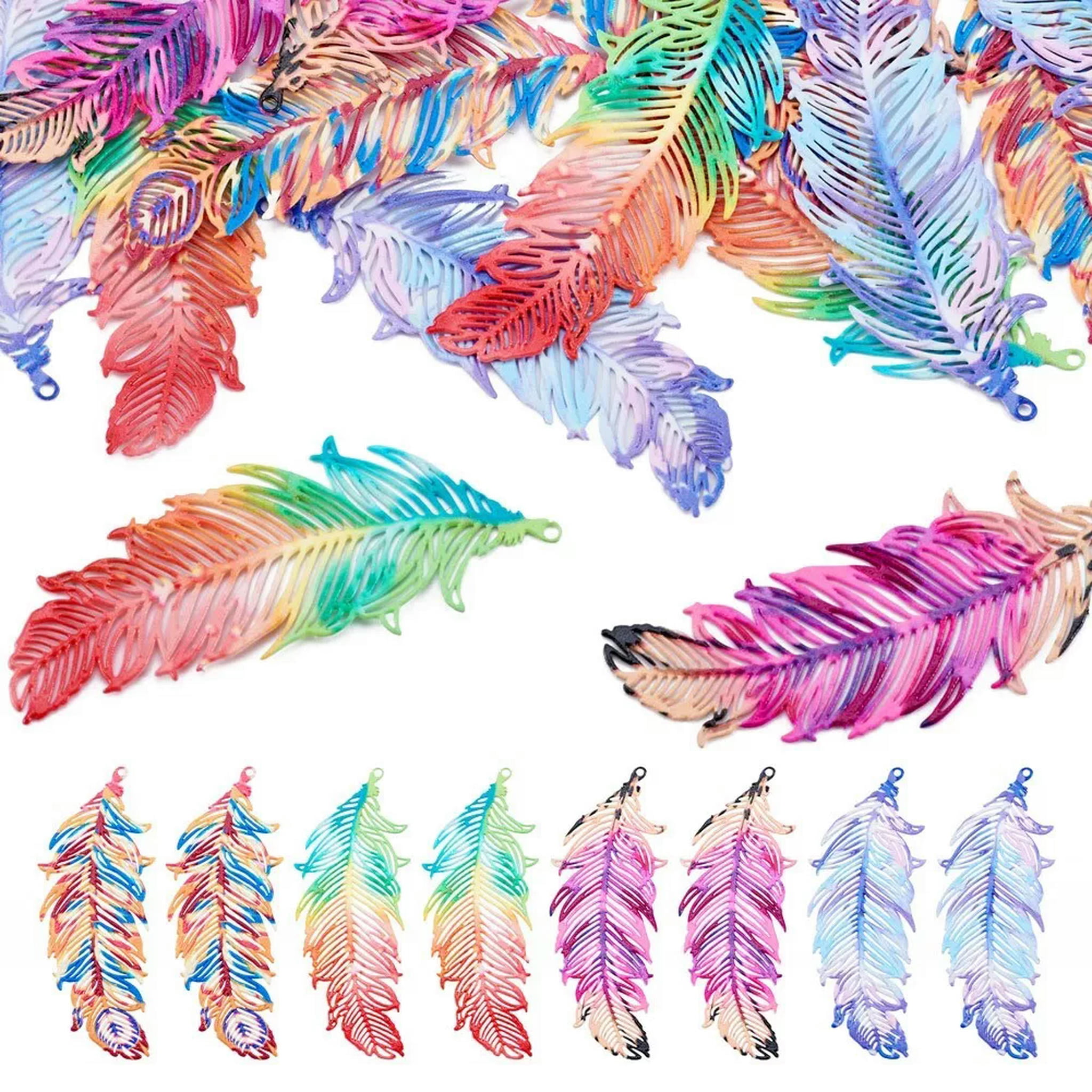 GRACEARA 16x Filigree Stainless Steel Feather Pendants Etched Metal ...