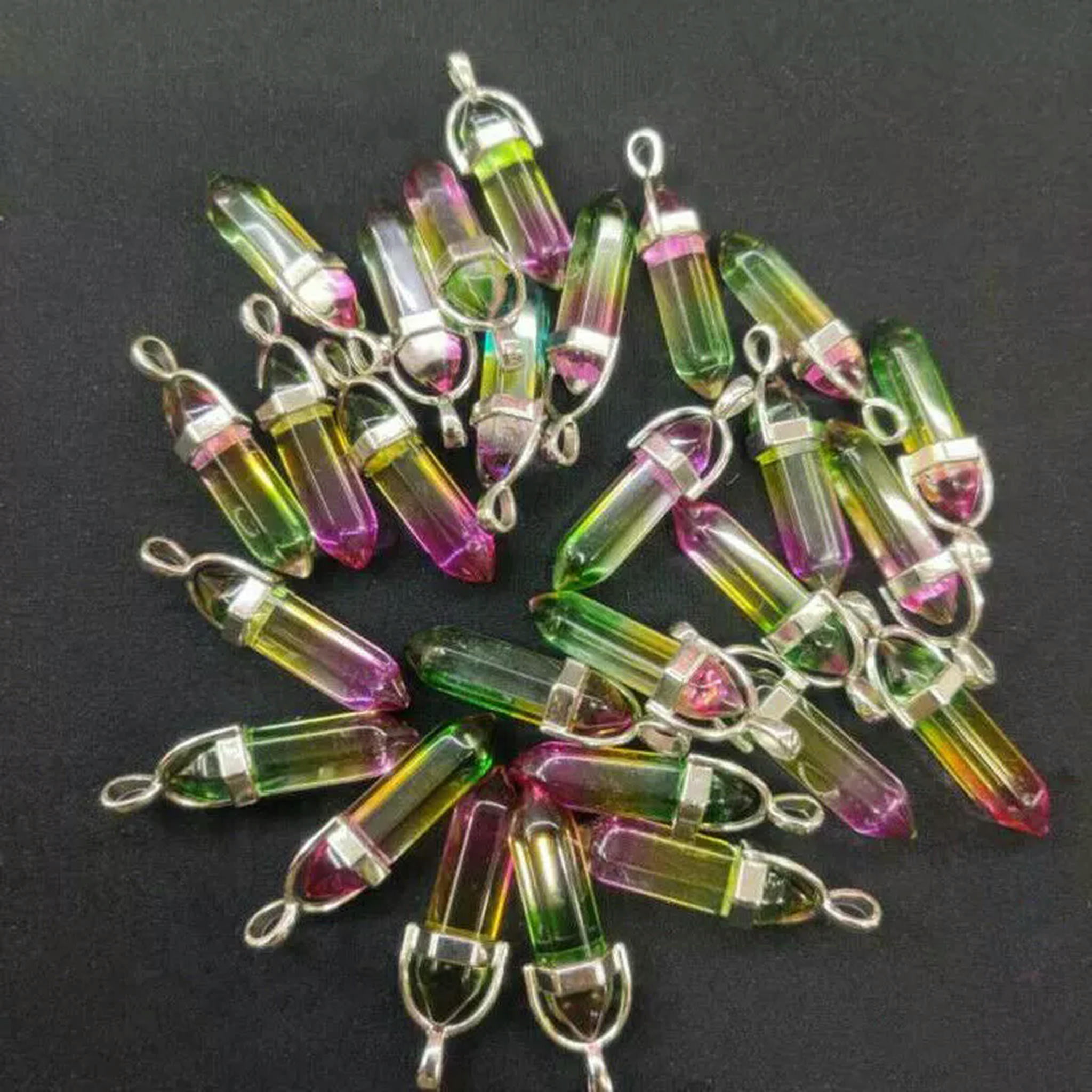 GRACEARA 30pcs Red Yellow Green Glass Hexagonal Column Stone Pendants ...