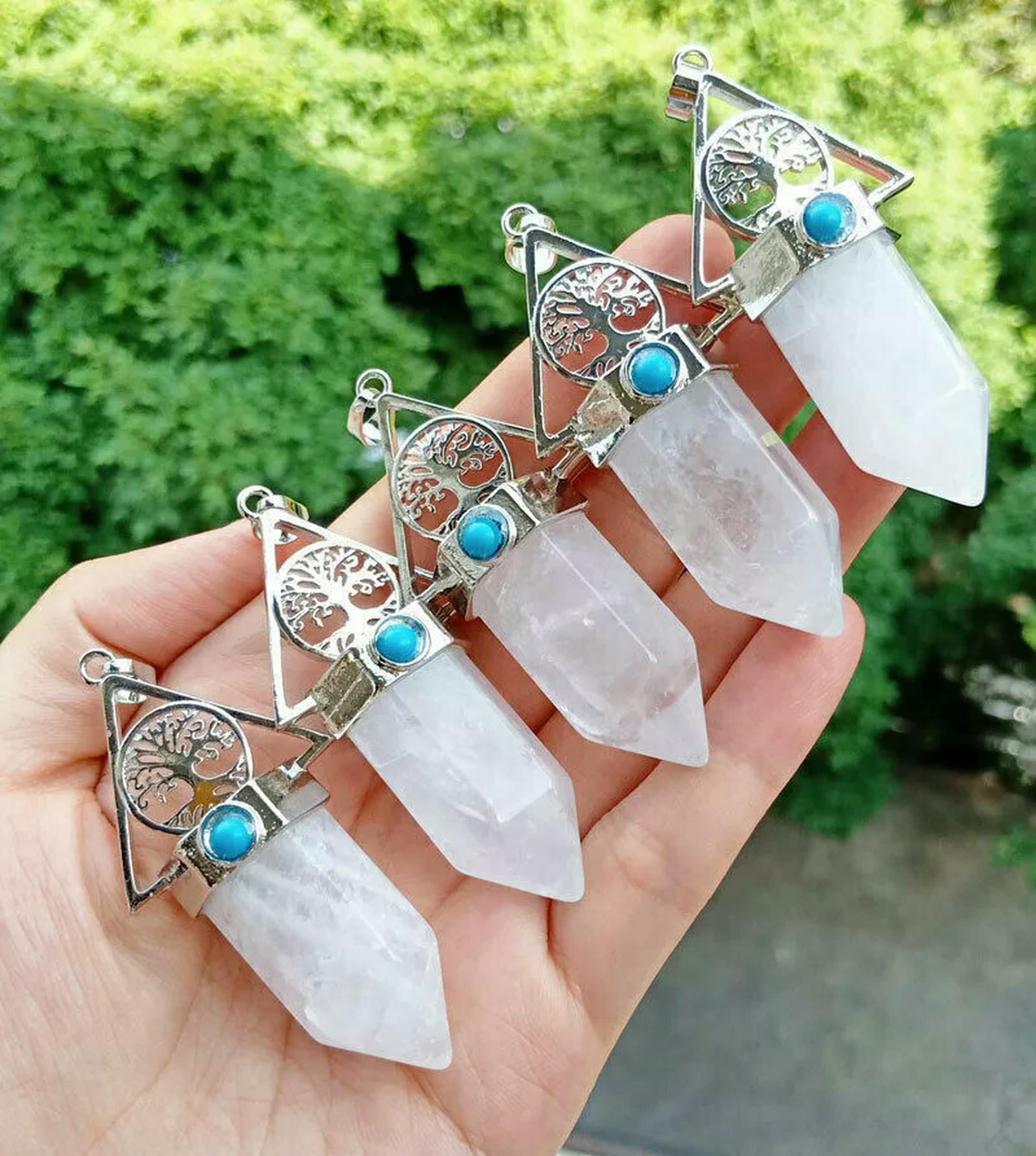 GRACEARA 5pcs Rock Quartz stone TreeShape Life Pendants Chakra Reiki ...