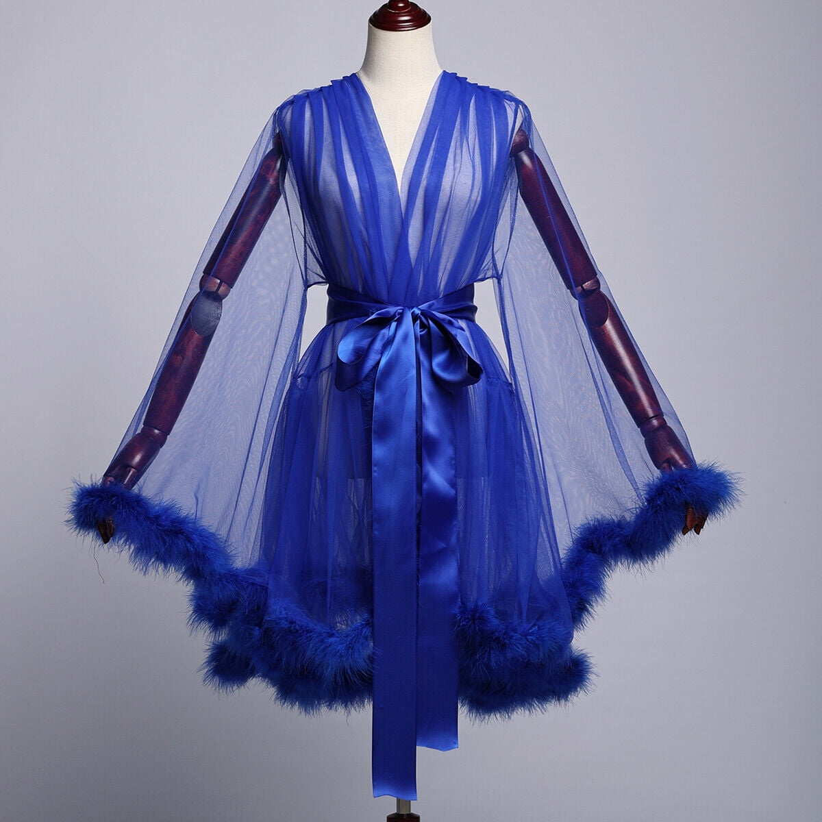 GRACEART Bridal Robe Sexy Wedding Illusion Nightgown Robe Bathrobe ...