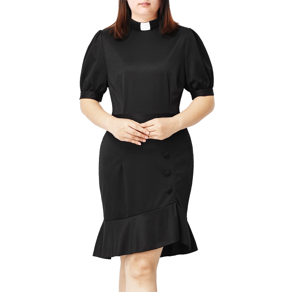 GRACEART Womens Church Clergy Dress Mass Band Collar Dress Black Peplum ...