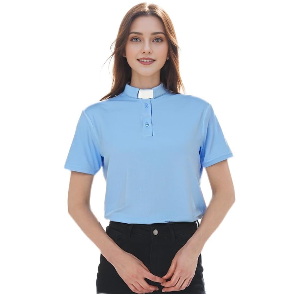GRACEART Clergy Shirts for Women Pastor Full Collar Short Sleeve Polo ...