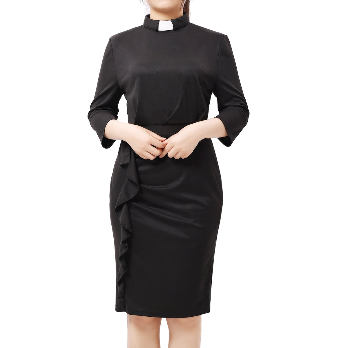 GRACEART Clergy women's Ruffle Midi Pencil Dress with removable Tab ...