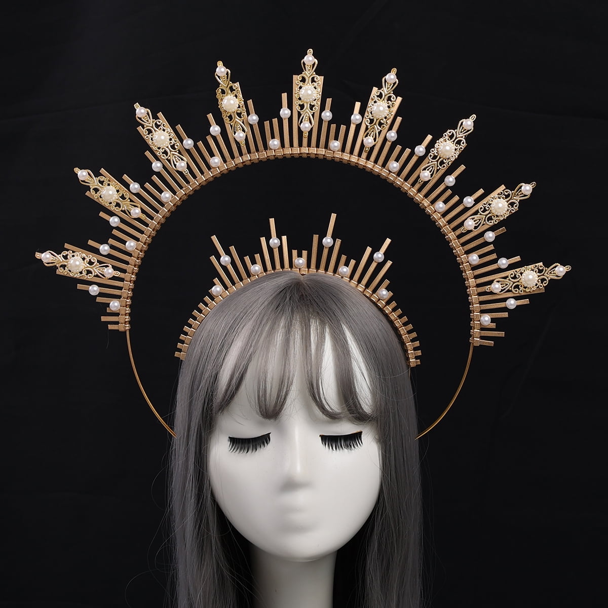 GRACEART NYLON ZIP TIE Gold Spike Hair Band with Floral Hair Clip Halo ...