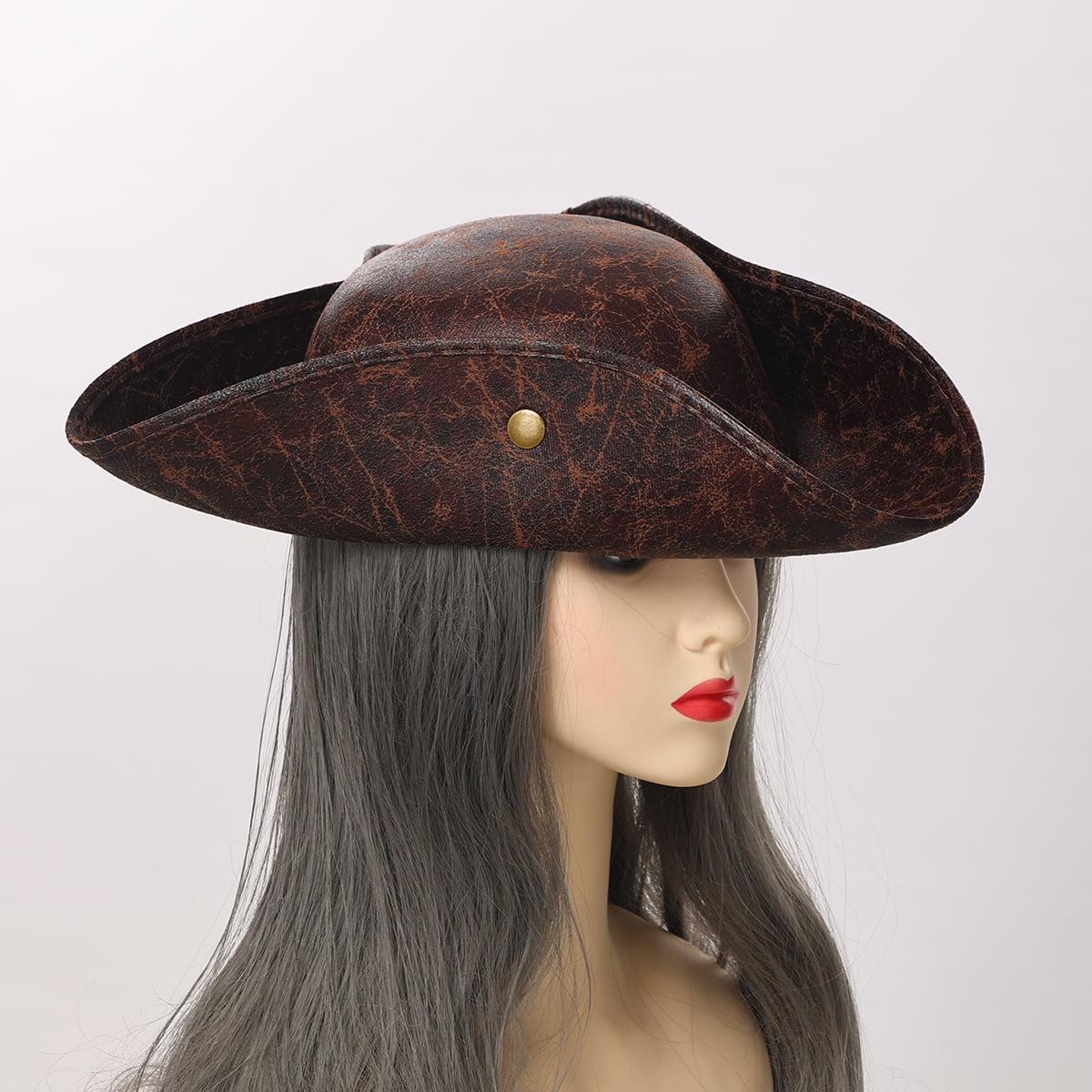 GRACEART Pirate Hat For Women & Men Tricorn Hat Brown Faux Leather ...