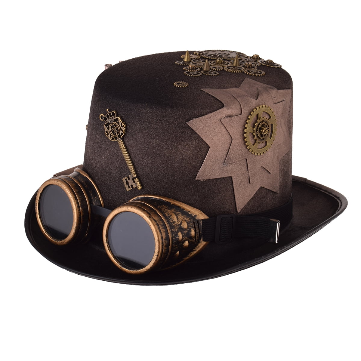 GRACEART Steampunk Goggles & Adult Top Hat Black Gold two Size Novelty ...