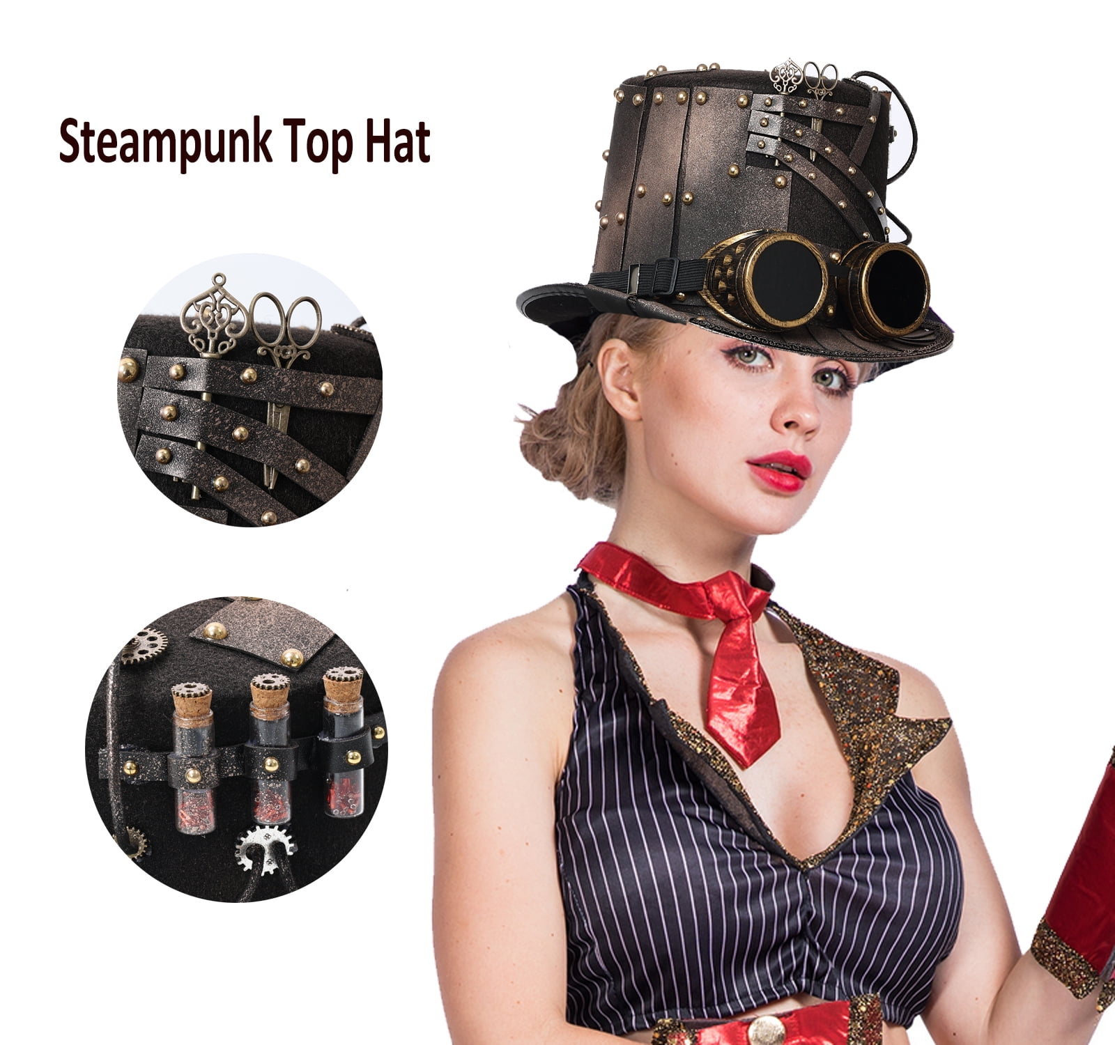 GRACEART Steampunk Hut Vintage Zylinder Hut mit Brille for Karneval ...