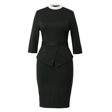 GRACEART Clergy women's Ruffle Midi Pencil Dress with removable Tab ...