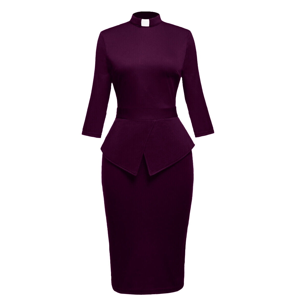GRACEART Women Clergy Dress Tab Collar Priest Peplum Dress Pastor ...