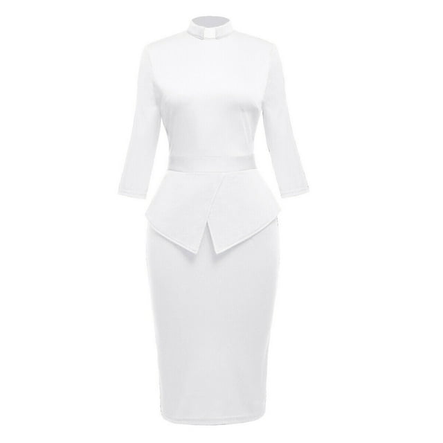 GRACEART Women Clergy Dress Tab Collar Priest Peplum Dress Pastor ...