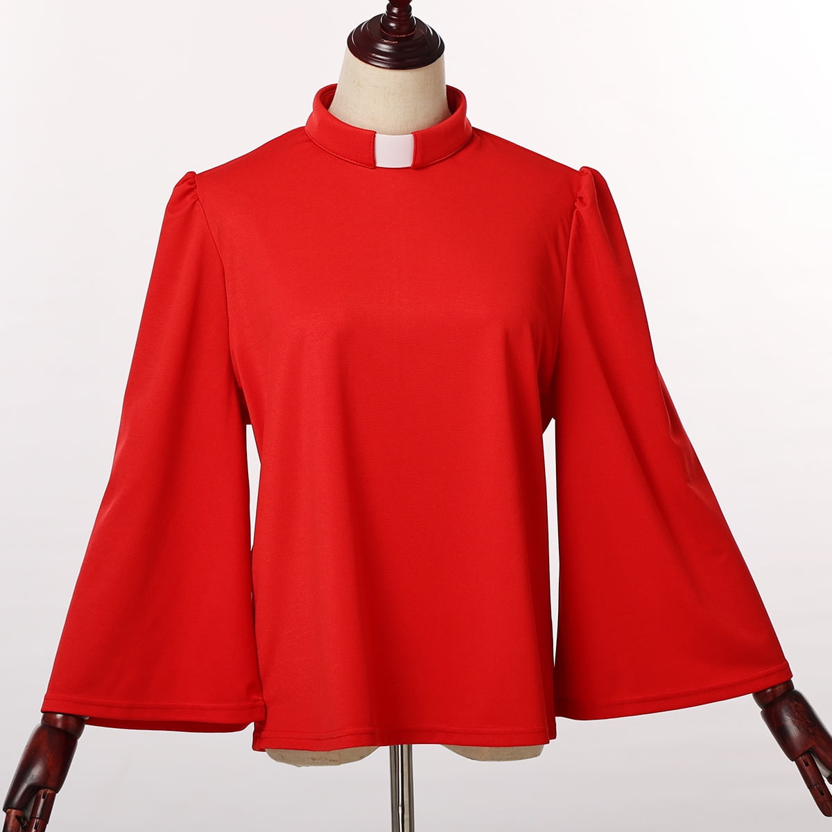 GRACEART Women Clergy Shirt Removedable Tab Collar Flare Sleeves Black ...