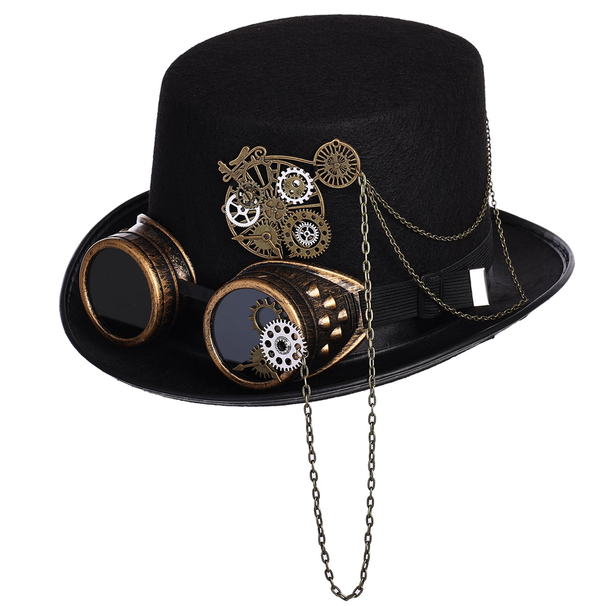 GRACEART Women Men Gothic Steampunk Felt Top Hats With Goggles Gear ...
