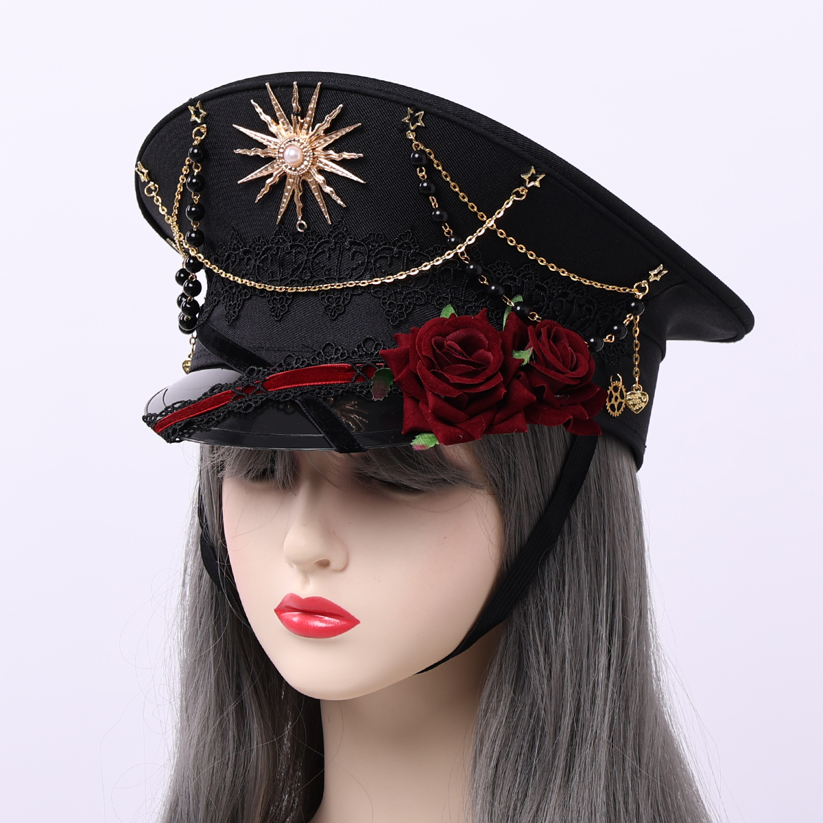 GRACEART Women Steampunk Sequins Hat with Goggles Military Hat Officer ...