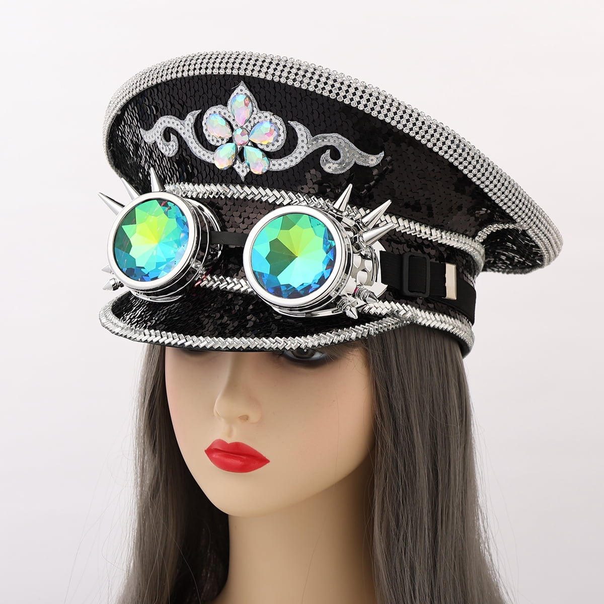 Gold Captain Hat GRACEART Women's Sequin Captain Hat - Steampunk ...