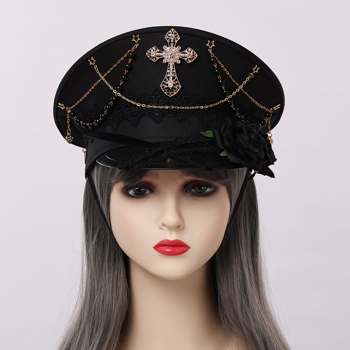 GRACEART Women Steampunk Sequins Hat with Goggles Military Hat Officer ...