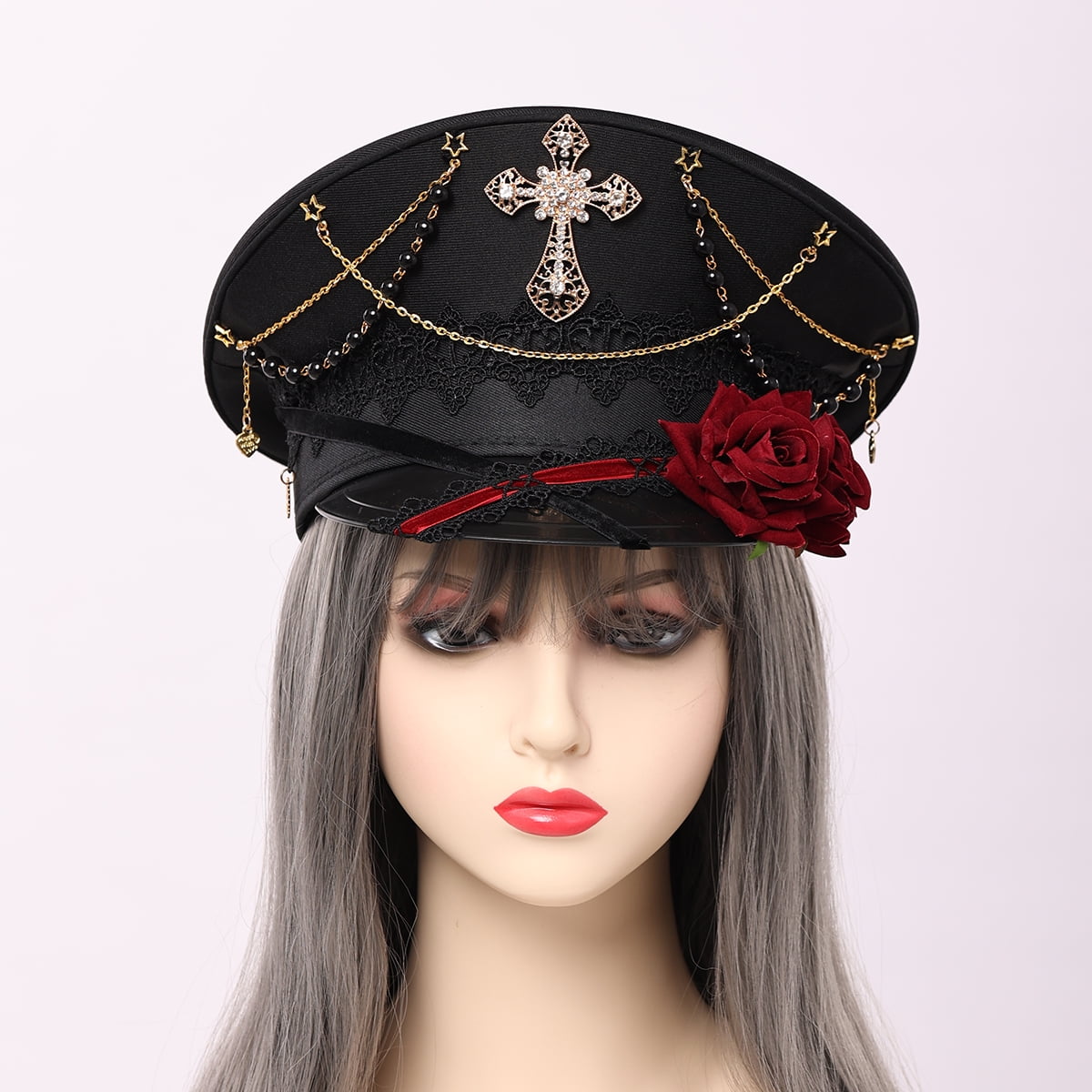 GRACEART Women Steampunk Sequins Hat with Goggles Military Hat Officer ...