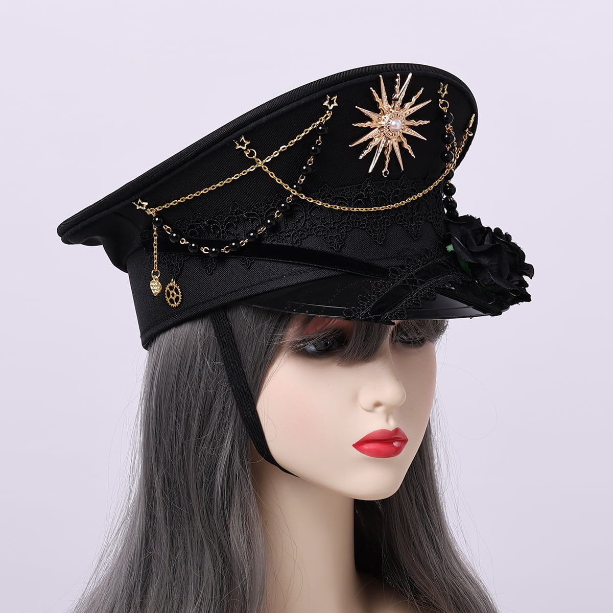 GRACEART Women Steampunk Sequins Hat with Goggles Military Hat Officer ...