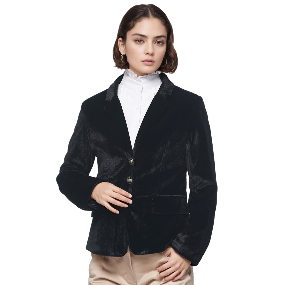 GRACEART Women Vintage Velvet Blazer Jacket V-Neck Work Office Suit ...