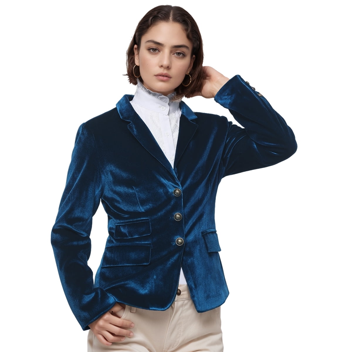 GRACEART Women Vintage Velvet Blazer Jacket V-Neck Work Office Suit ...
