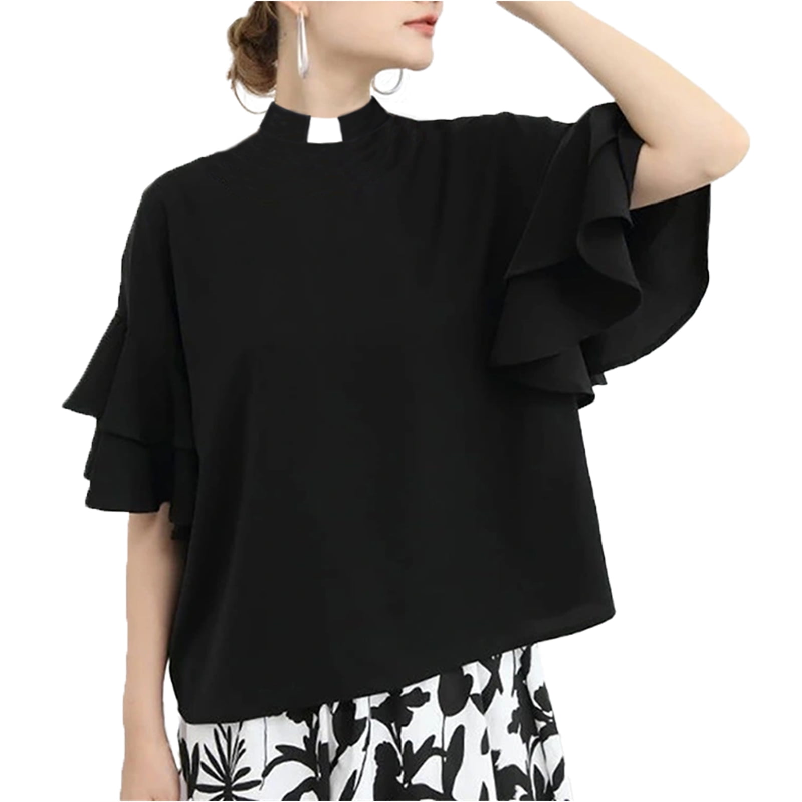 GRACEART Women's Priest Clergy Shirt Pastor Collar Off Shoulder Short ...