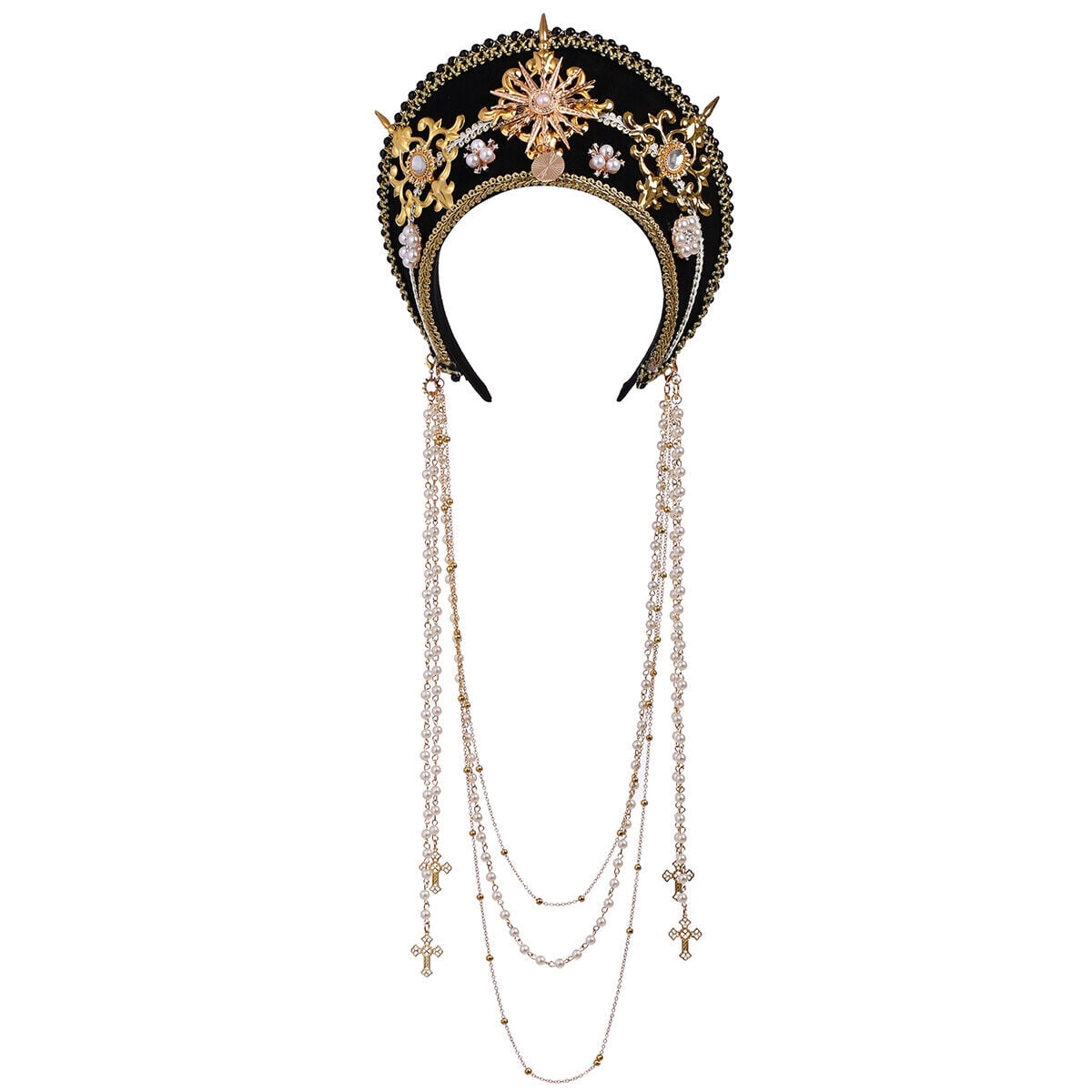 GRACEART Women's Renaissance Tudor Headdress, Alloy Diamond Pearl Chain ...