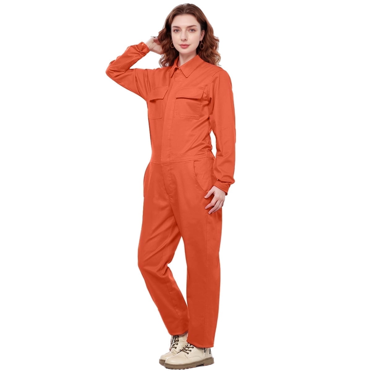 GRACEART Womens Work Coveralls Long Sleeve Buttoned Jumpsuit Slim Fit ...