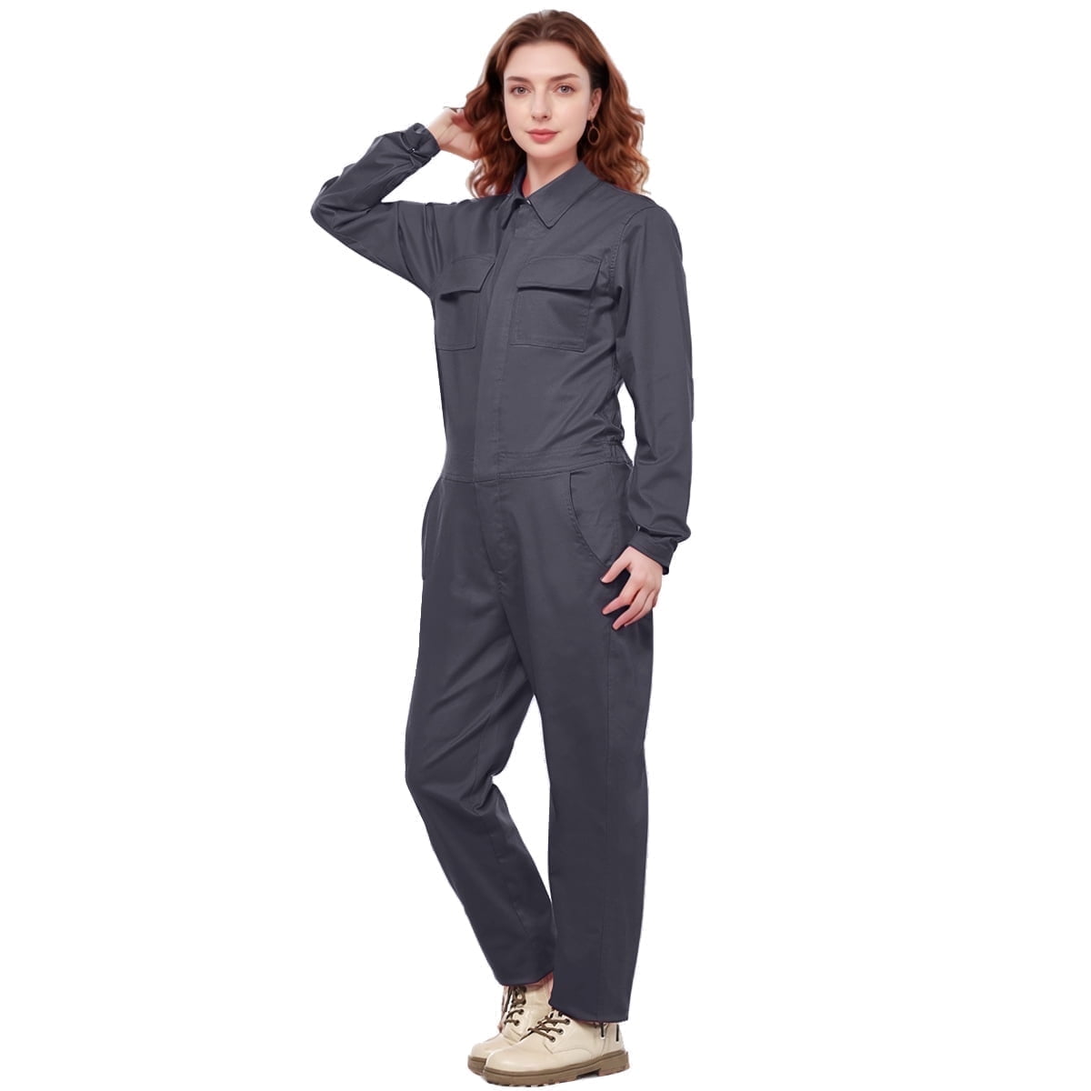 GRACEART Work Coveralls for Women Long Sleeve Button Down Jumpsuit ...