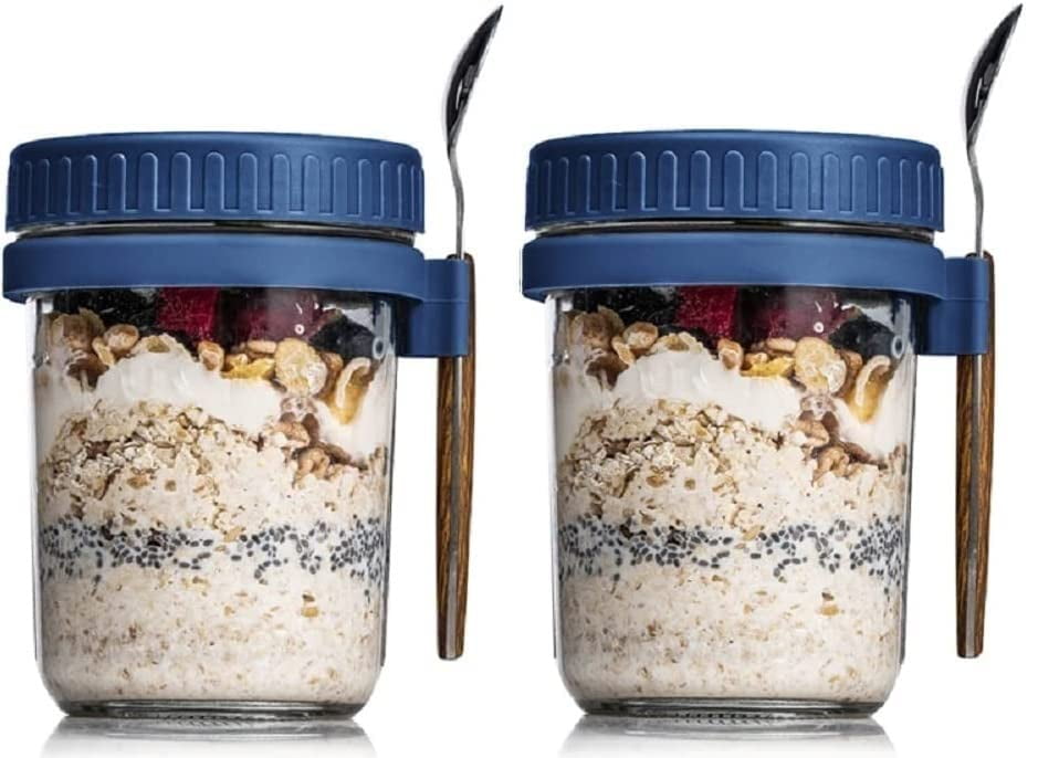 GRACIOUS MART Overnight Oats Containers with Lids and Spoons 16 oz ...