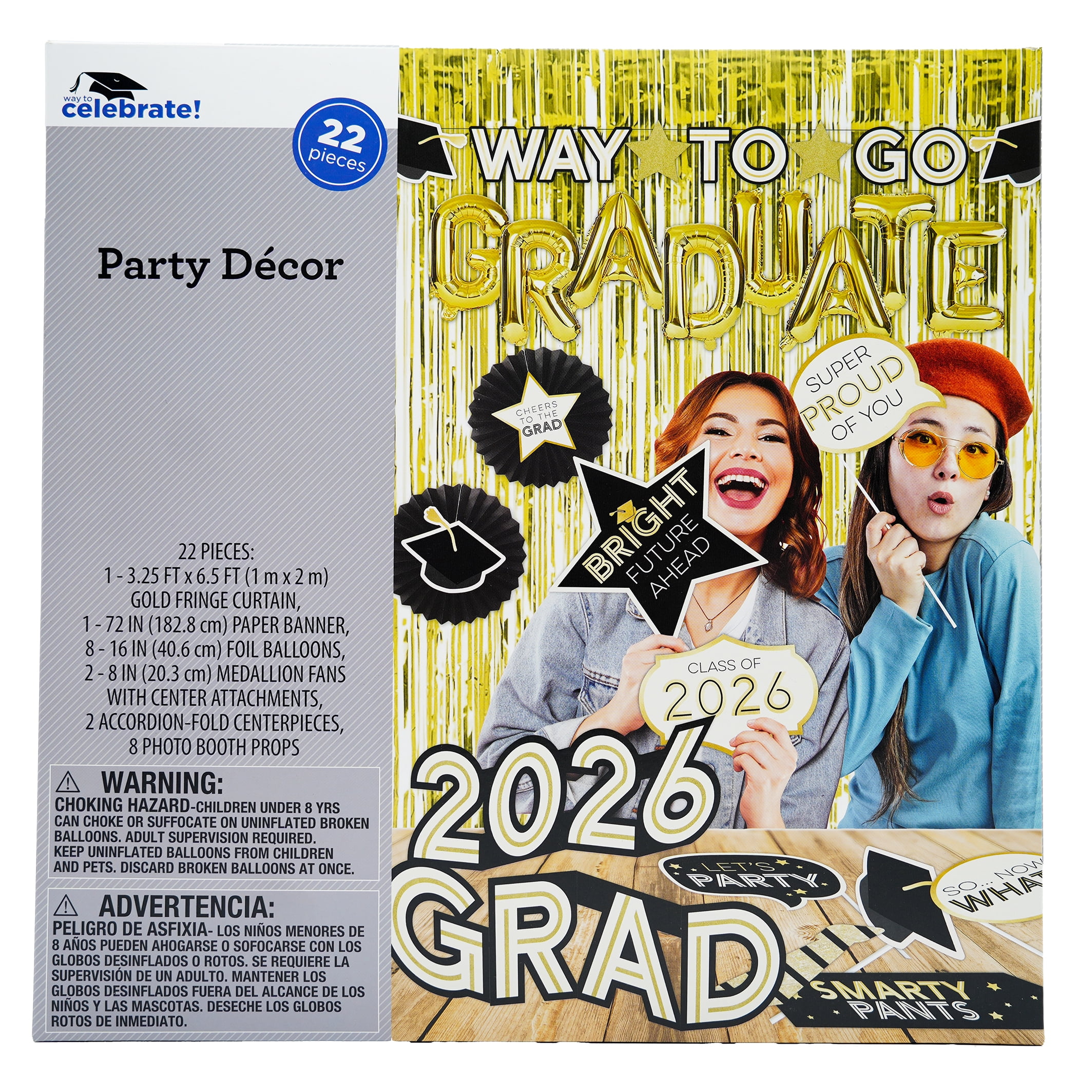 Party Decor Kit, Black/Gold/White, 22 Pieces, Graduation by Way To ...