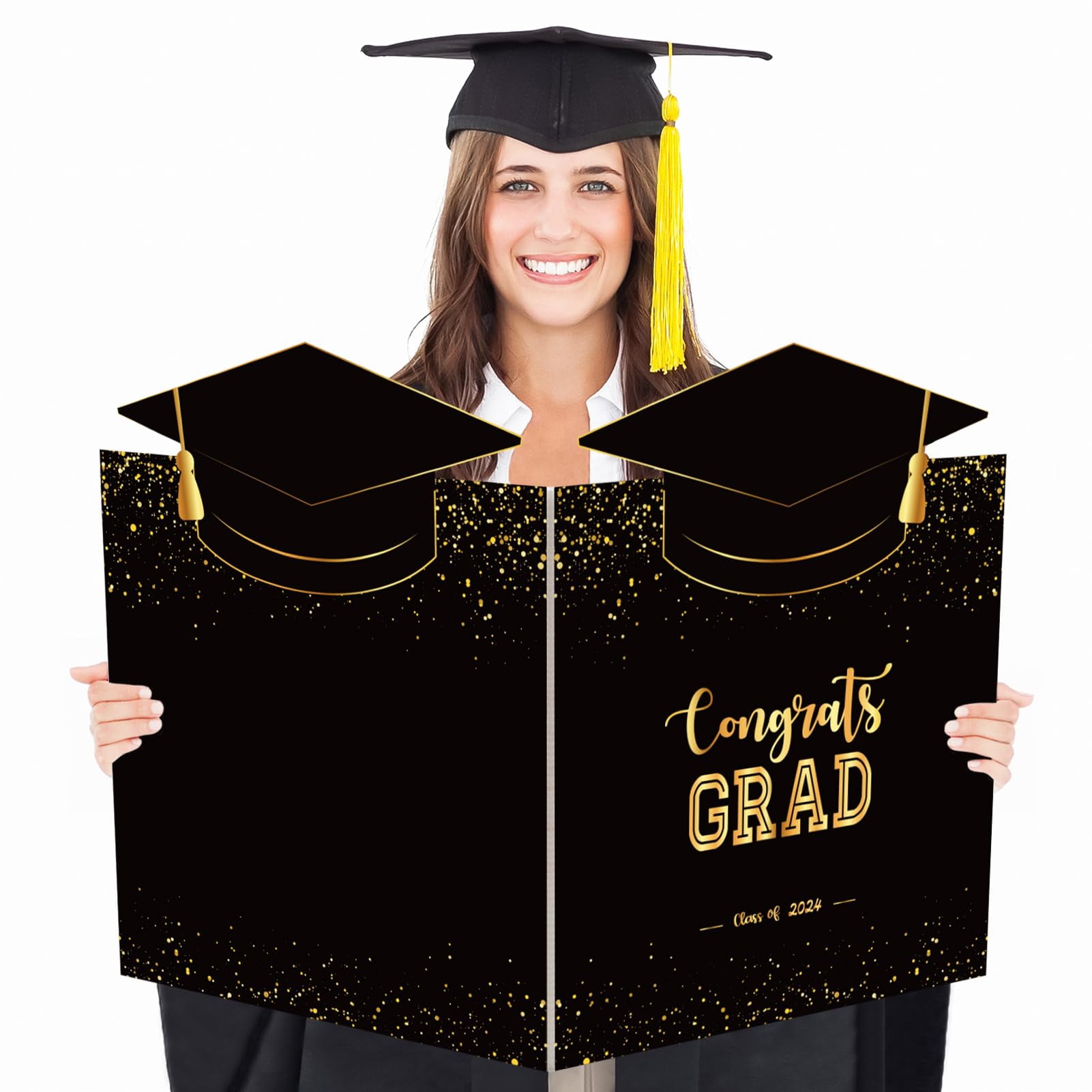 GRADESIN Big Graduation Card 2024 Black Gold Jumbo Guest Book Signature ...
