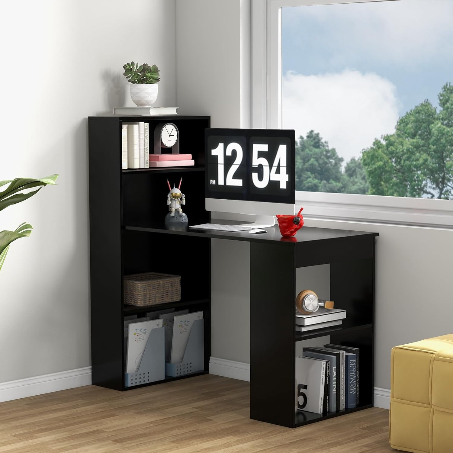 GRAFFY Computer Desk with 6 Storage Shelves - 48" Reversible Writing ...