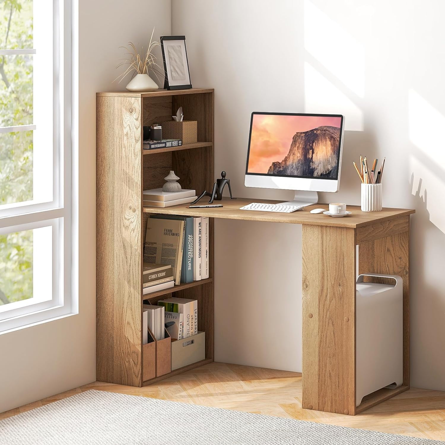 GRAFFY Computer Desk with 6 Storage Shelves - 48" Reversible Writing ...