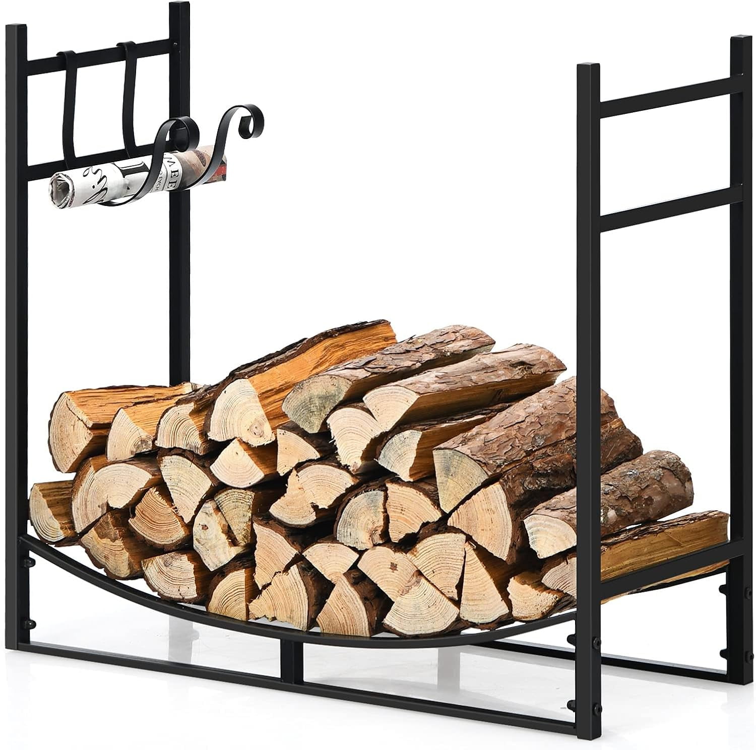 GRAFFY Firewood Rack, 33” Solid Log Holder w/Paint-coated Surface, 2 ...