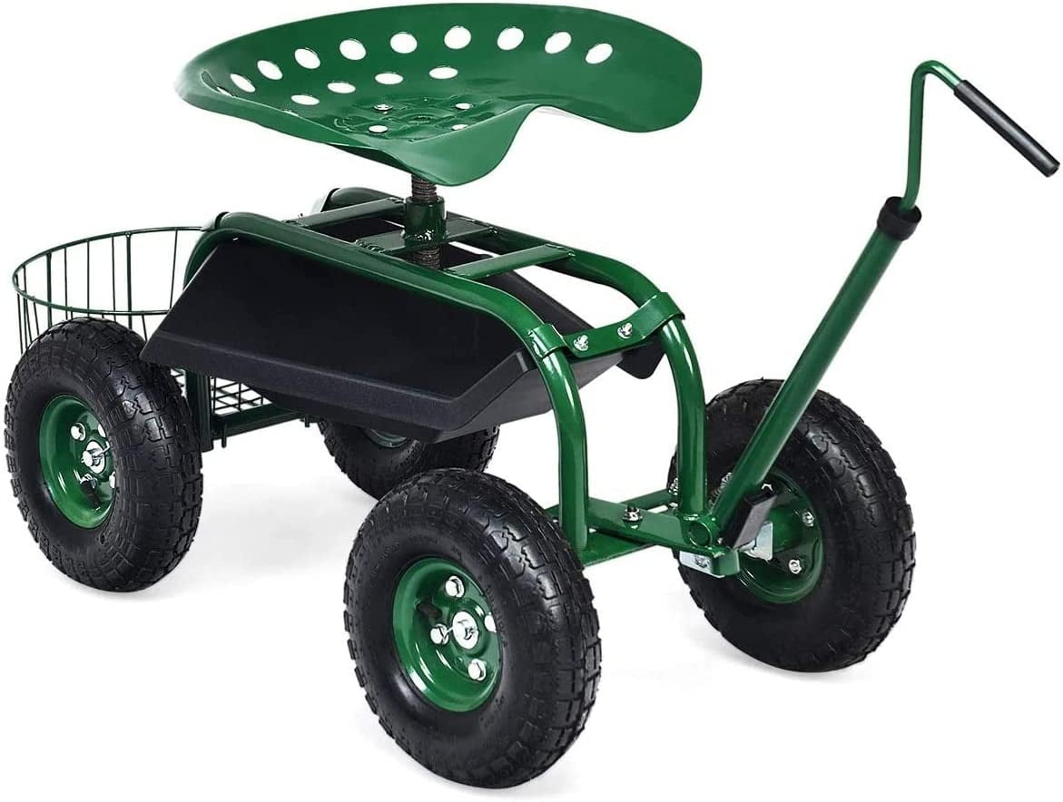 GRAFFY Garden Cart, Tool Tray and Basket, Gardening Work Seat with ...