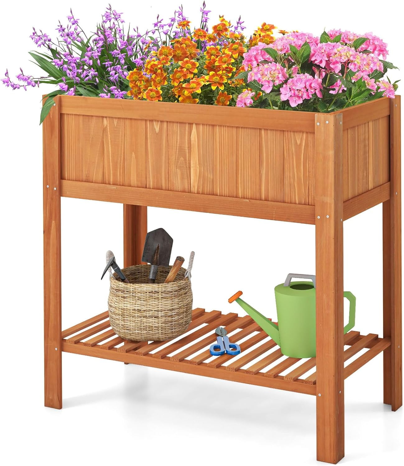 GRAFFY Raised Garden Bed with Shelf, Raised Planter Box with Legs, Wood ...