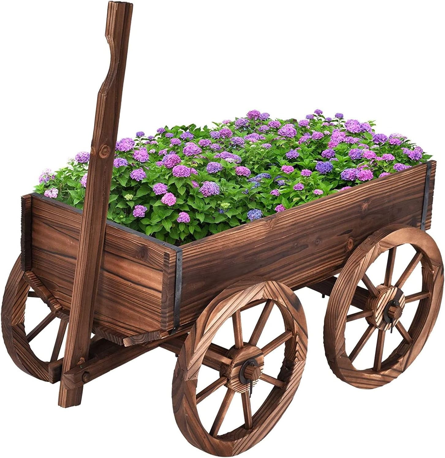 GRAFFY Wood Wagon, Wooden Flower Planter with Handle and Wheels ...